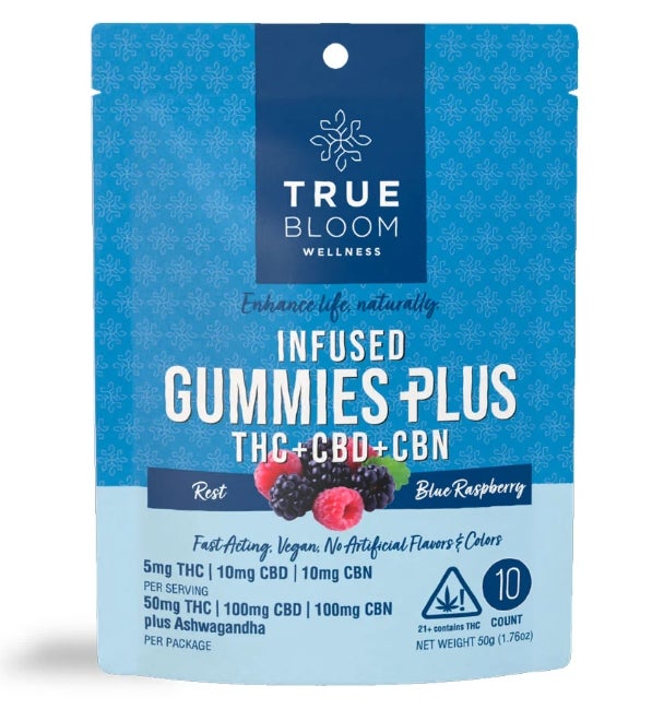True Bloom Wellness - Rest Gummies Plus Ashwagandha - 5mg THC 10mg CBD ...